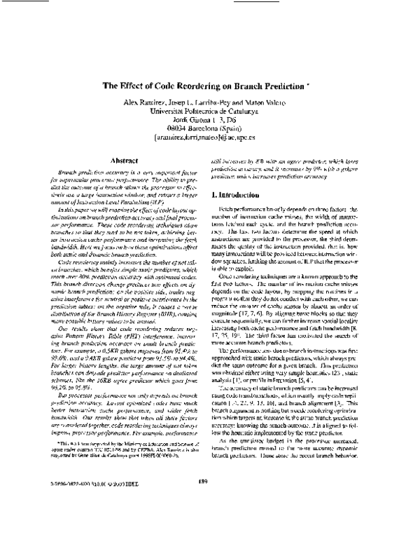 Pdf The Effect Of Code Reordering On Branch Prediction 