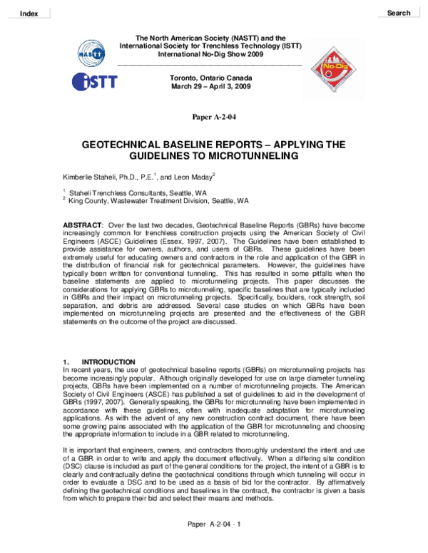 (PDF) GEOTECHNICAL BASELINE REPORTS - APPLYING THE GUIDELINES TO ...