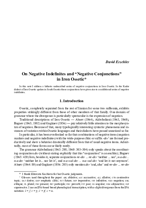 On Negative Indefinites and "Negative Conjunctions" in Iron Ossetic*