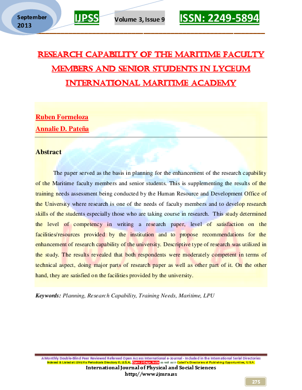 (PDF) Research Capability of the Maritime Faculty Members and Senior ...