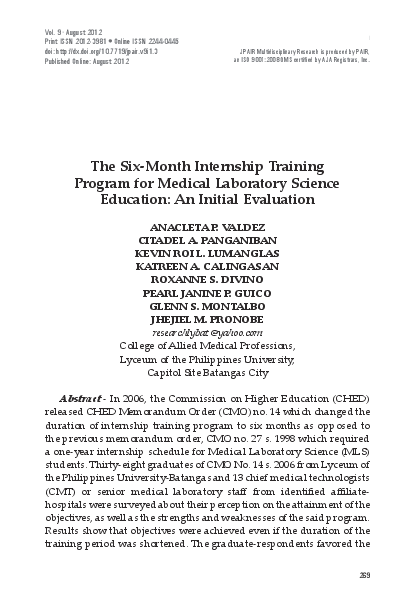 (PDF) The Six-Month Internship Training Program for Medical Laboratory ...