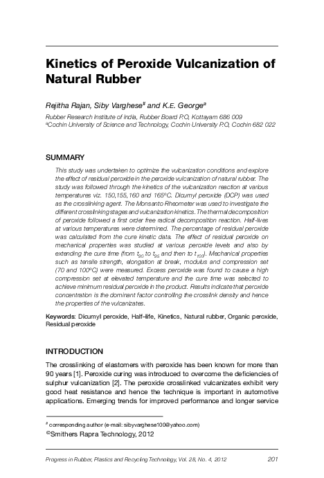 (PDF) Kinetics of peroxide vulcanization of Natural rubber