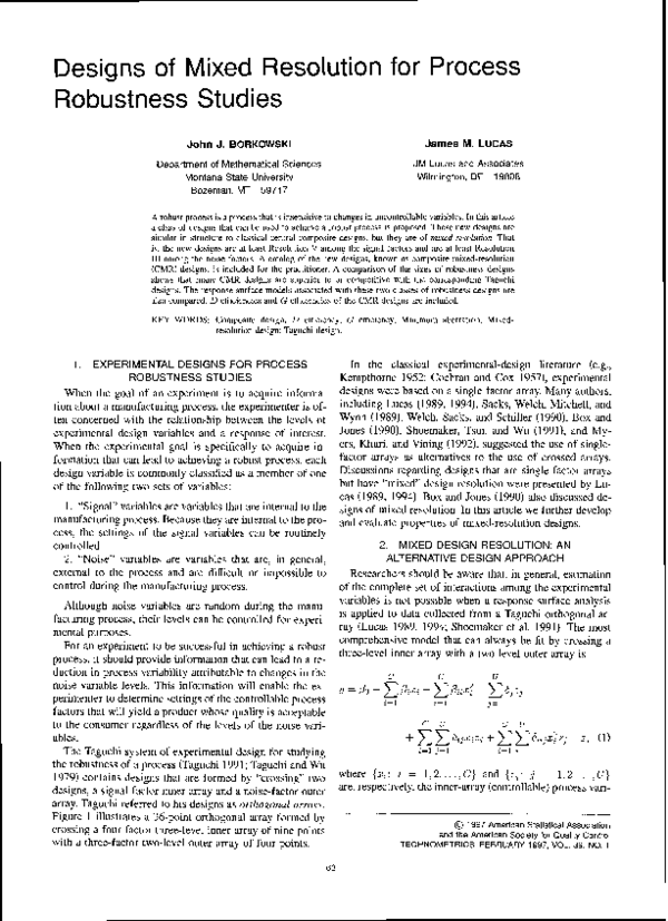 (PDF) Designs of Mixed Resolution for Process Robustness Studies