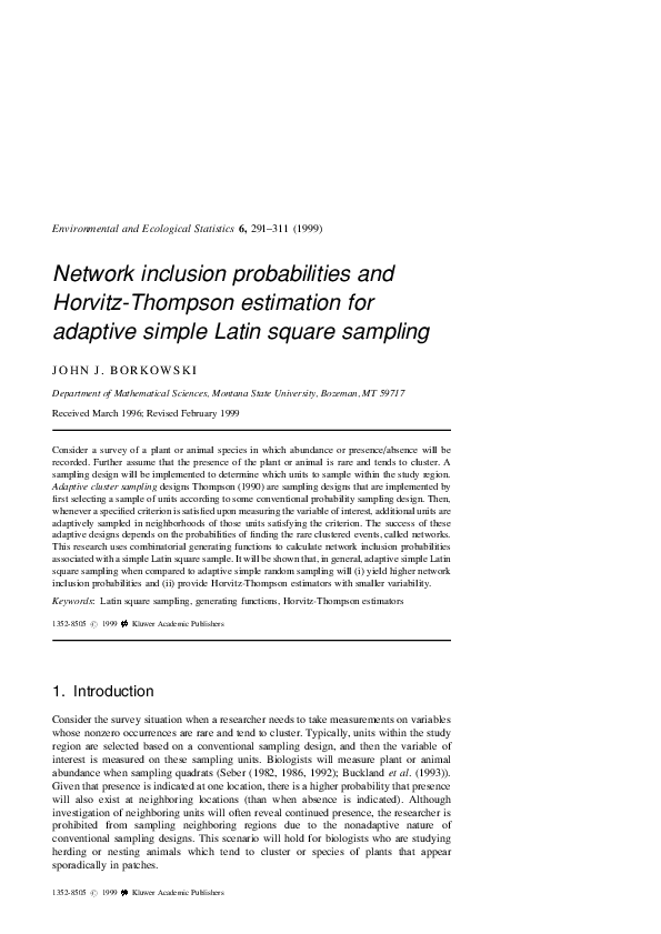 (PDF) Network Inclusion Probabilities and Horvitz-Thompson Estimation for Adaptive Simple Latin ...