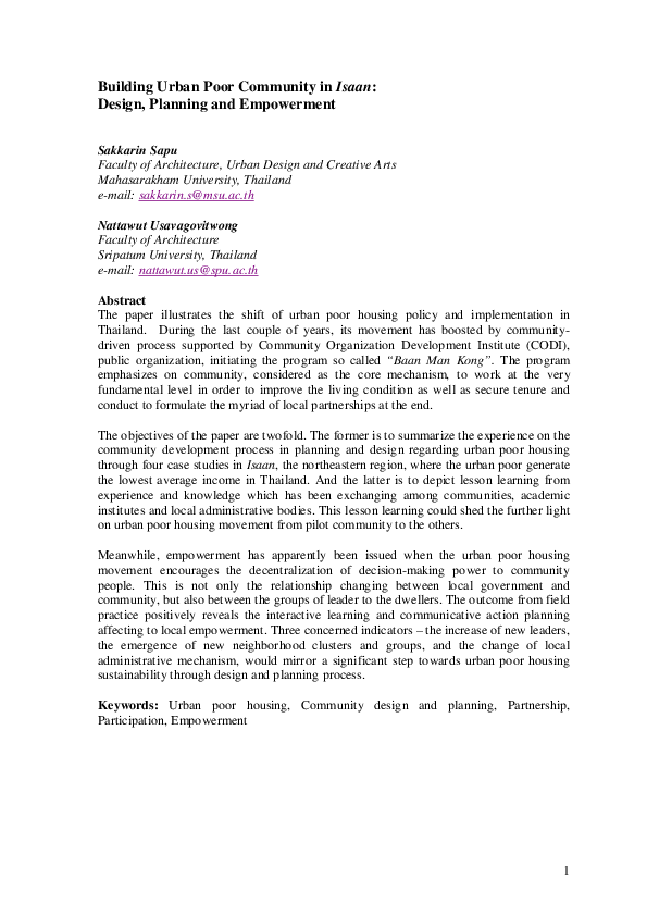 (PDF) Building Urban Poor Community in Isaan: Design, Planning, and ...
