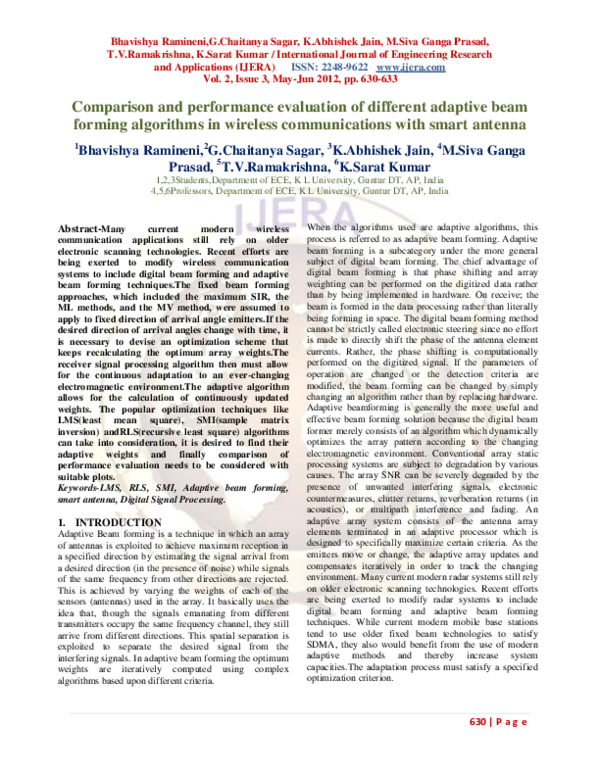Pdf Comparison And Performance Evaluation Of Different Adaptive Beam Forming Algorithms In