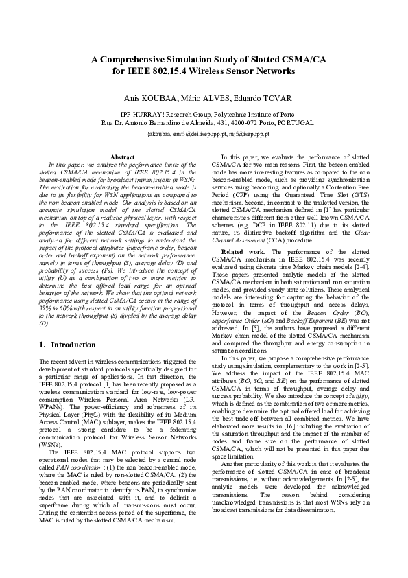 (PDF) A Comprehensive Simulation Study of Slotted CSMA/CA for IEEE 802. ...