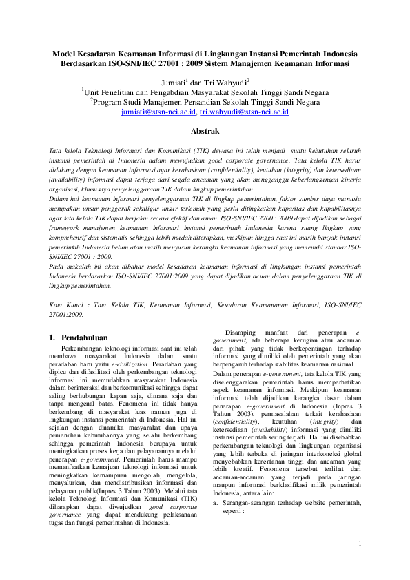 (PDF) Model Kesadaran Keamanan Informasi di Lingkungan Instansi Pemerintah Indonesia Berdasarkan ...
