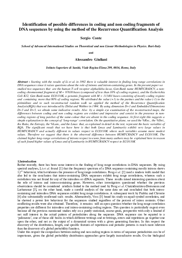 Pdf Identification Of Possible Differences In Coding And Non Coding 9929