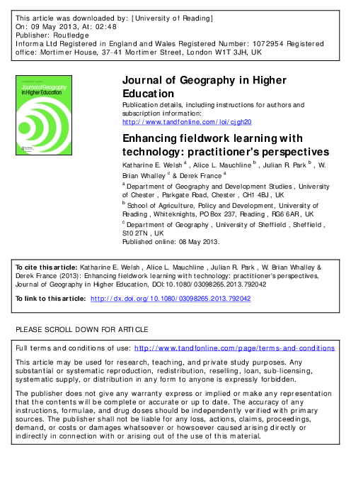(PDF) Journal of Geography in Higher Education Enhancing fieldwork ...