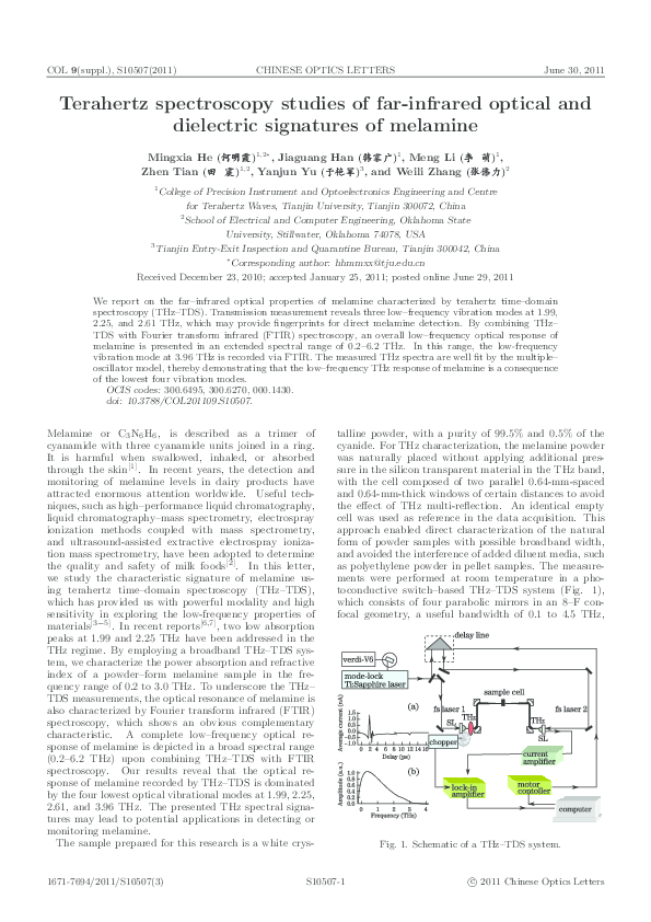 (PDF) Terahertz spectroscopy studies of far-infrared optical and dielectric signatures of melamine