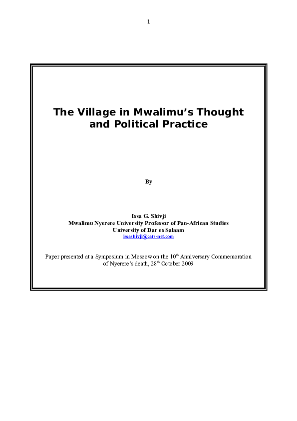 (DOC) The Village in Mwalimu's Thought and Political Practice