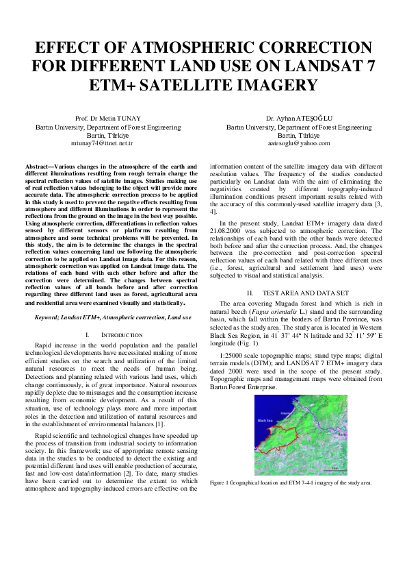 Effect Of Atmospheric Correction For Different Land Use On Landsat 7