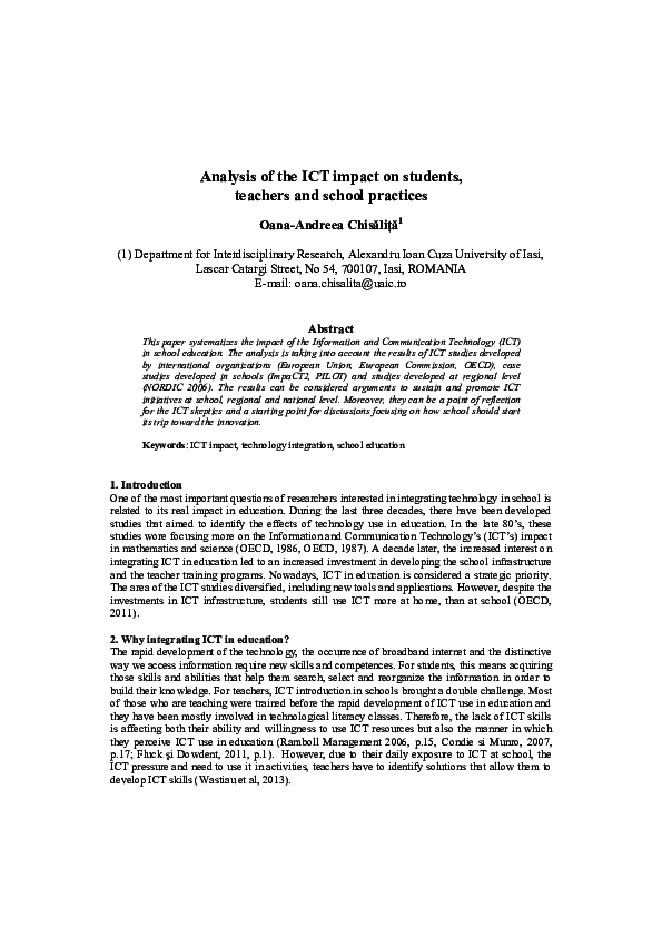 (PDF) Analysis of the ICT impact on students, teachers and school practices