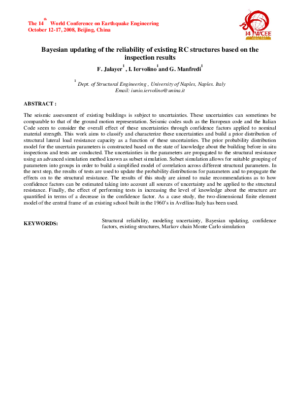 Pdf Bayesian Updating Of The Reliability Of Existing Rc Structures