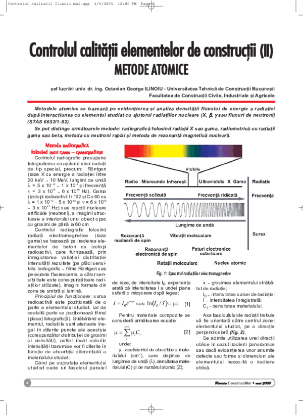 (PDF) Controlul calitatii elementelor de constructii (II) Metode Atomice