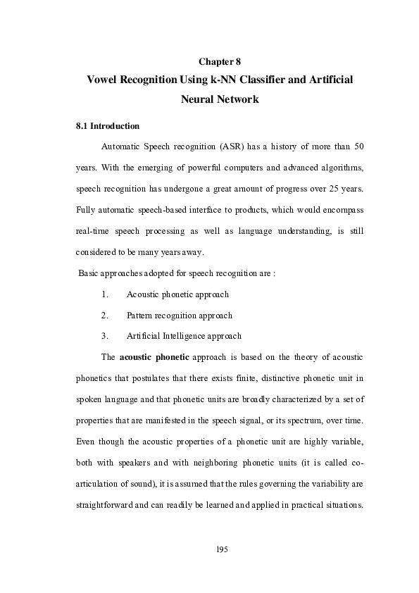 (PDF) Vowel Recognition Using k-NN Classifier and Artificial Neural Network