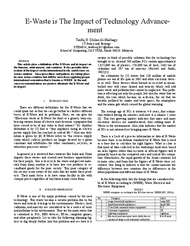 E-waste is the impact of the technology advancement