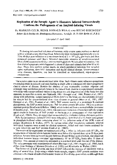 (PDF) Replication of the Scrapie Agent in Hamsters Infected ...