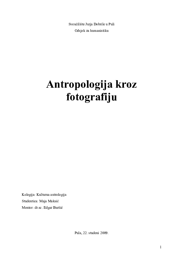 (DOC) Antropologija kroz fotografiju