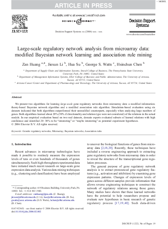 Pdf Large Scale Regulatory Network Analysis From Microarray Data 7220