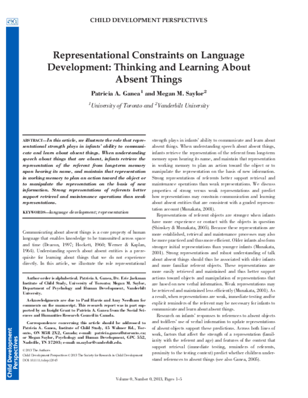 (PDF) Representational Constraints on Language Development: Thinking ...
