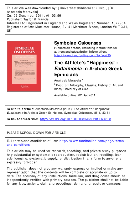 (PDF) The athlete’s 'happiness': a study of eudaimonia in archaic Greek ...