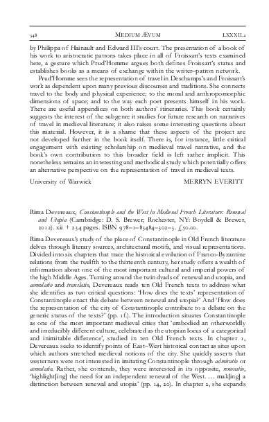 (PDF) Review of Rima Devereaux, Constantinople and the West in Medieval ...