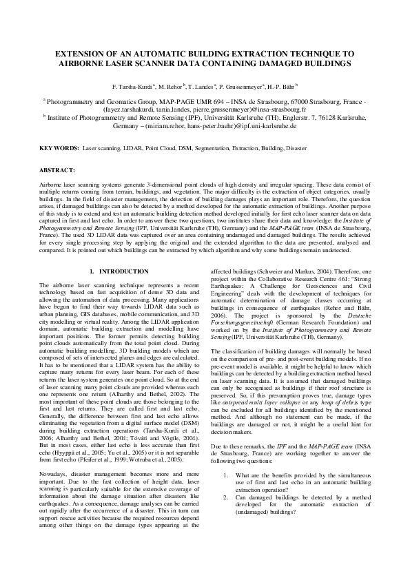 Pdf Extension Of An Automatic Building Extraction Technique To Airborne Laser Scanner Data