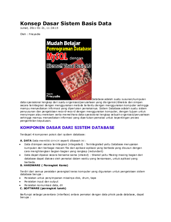(DOC) Konsep Dasar Sistem Basis Data