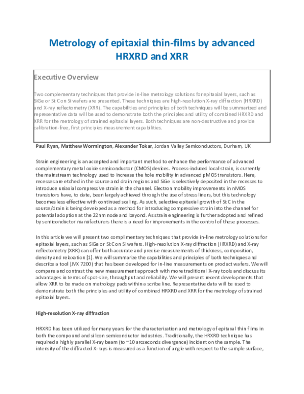 (PDF) Metrology of epitaxial thin-films by advanced HRXRD and XRR