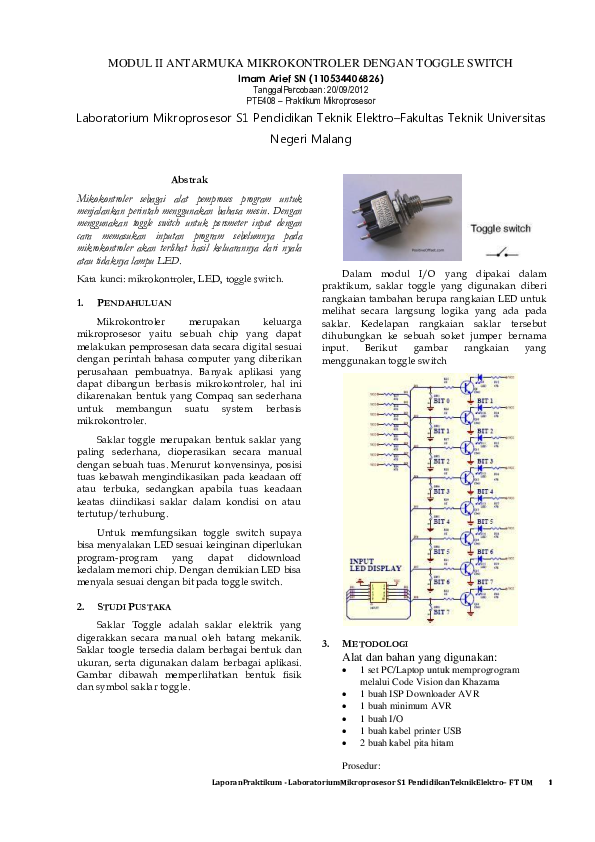 (DOC) MODUL II ANTARMUKA MIKROKONTROLER DENGAN TOGGLE SWITCH Imam Arief ...