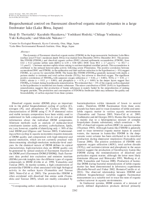 (PDF) Biogeochemical control on fluorescent dissolved organic matter dynamics in a large ...