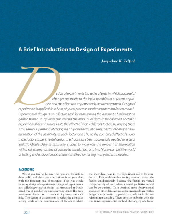 (PDF) A Brief Introduction to Design of Experiments