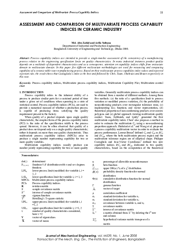 Pdf Assessment And Comparison Of Multivariate Process Capability