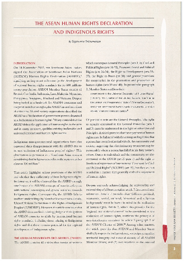 (PDF) The ASEAN Human Rights Declaration and Indigenous Rights