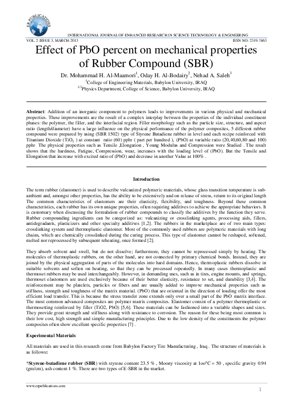 (PDF) Effect of PbO percent on mechanical properties of Rubber Compound ...