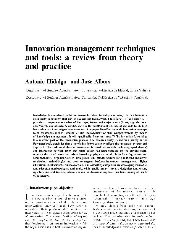 (PDF) Innovation management techniques and tools: a review from ...