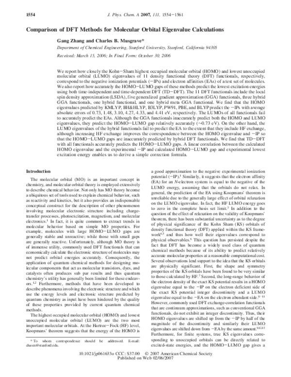 (PDF) Comparison of DFT Methods for Molecular Orbital Eigenvalue Calculations