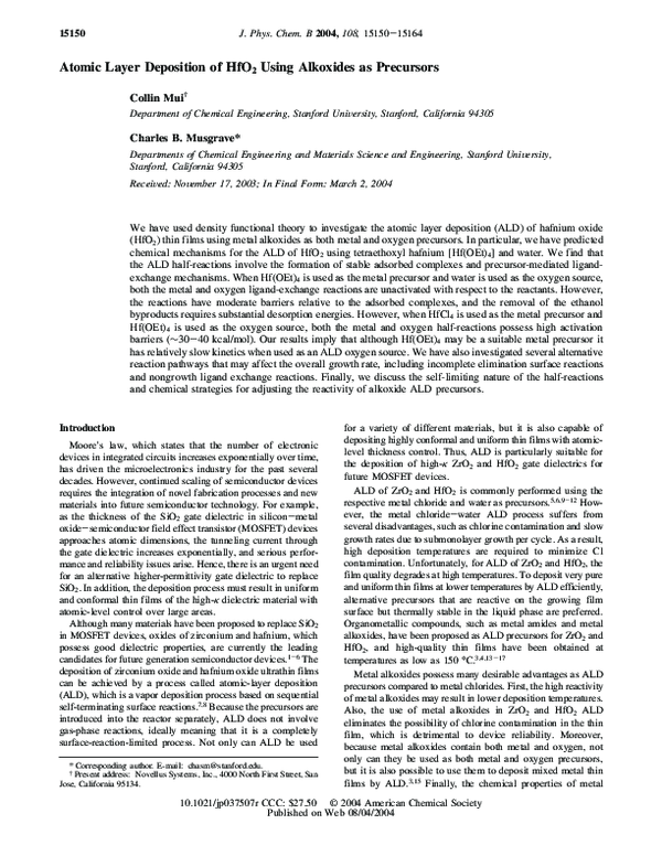 (PDF) Atomic Layer Deposition of HfO2 Using Alkoxides as Precursors