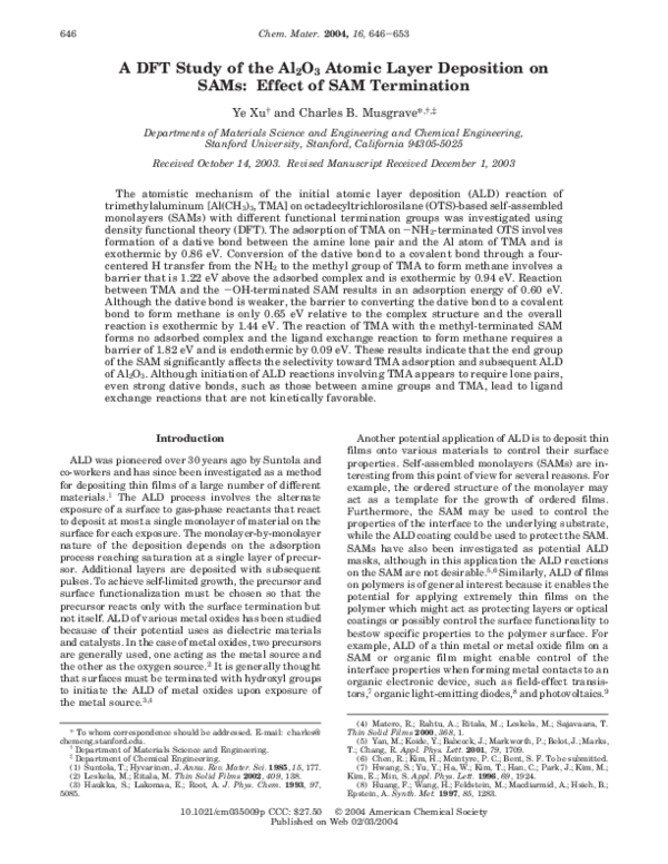 (PDF) Atomic Layer Deposition of Al2O3 (Alumina) on Self-Assembled ...