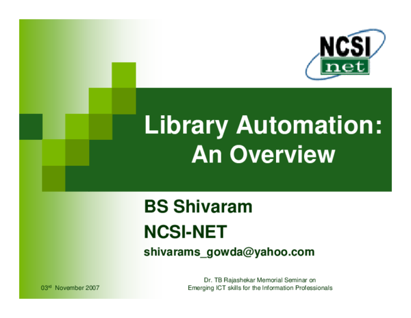 (PDF) Library Automation: An Overview