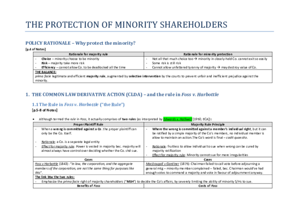 (DOC) THE PROTECTION OF MINORITY SHAREHOLDERS POLICY RATIONALE