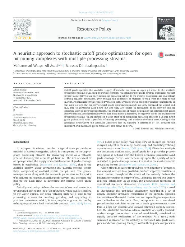 (PDF) Optimal cut-off grade determination based on variable capacities in open-pit mining ...