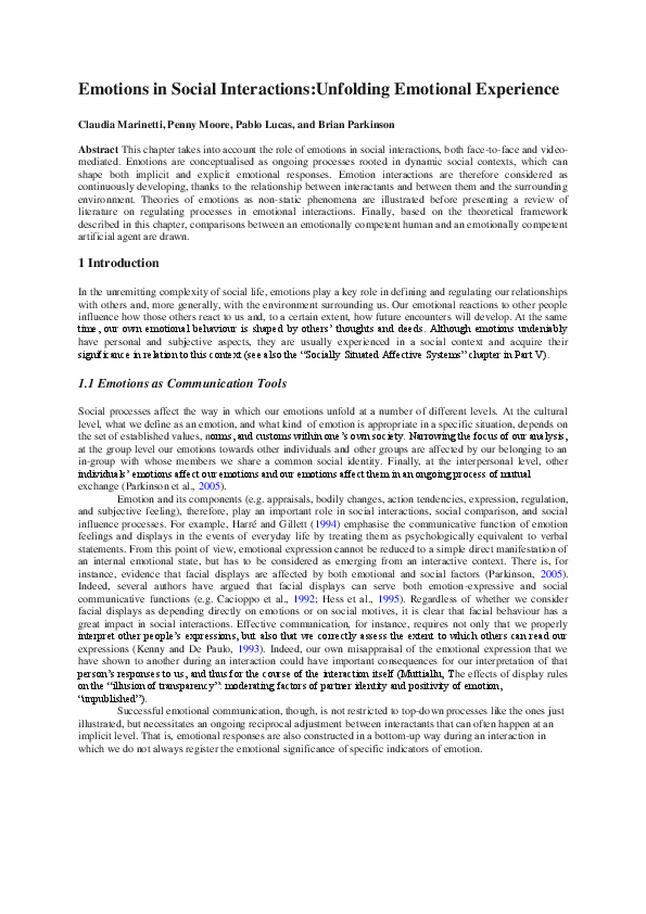 (PDF) Emotions in Social Interactions: Unfolding Emotional Experience