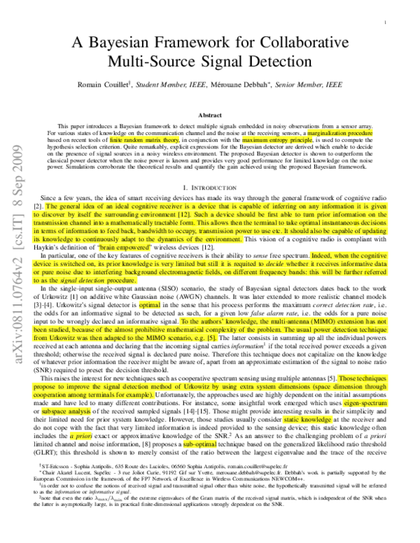 Pdf A Bayesian Framework For Collaborative Multi Source Signal Detection