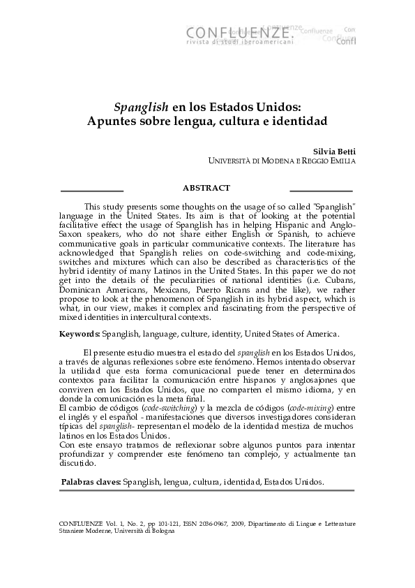 Spanglish en los Estados Unidos: Apuntes sobre lengua, cultura e identidad