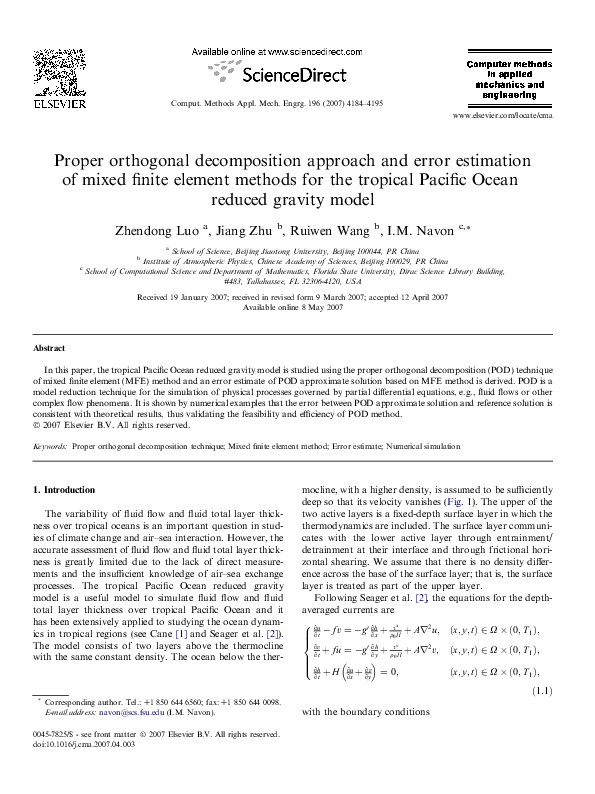 Pdf Proper Orthogonal Decomposition Approach And Error Estimation Of Mixed Finite Element