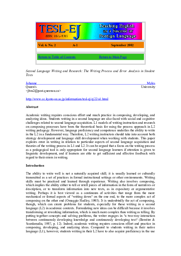 (DOC) Return to Table of Contents Return to Main Page Second Language ...