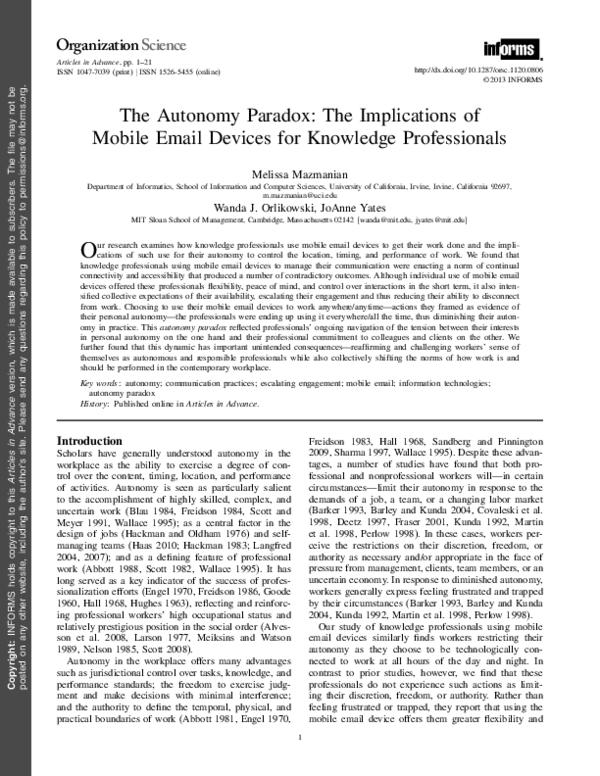 (PDF) The Autonomy Paradox: The Implications of Mobile Email Devices ...
